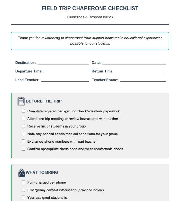 Ultimate Field Trip Checklist: For Teachers, Chaperones & Students